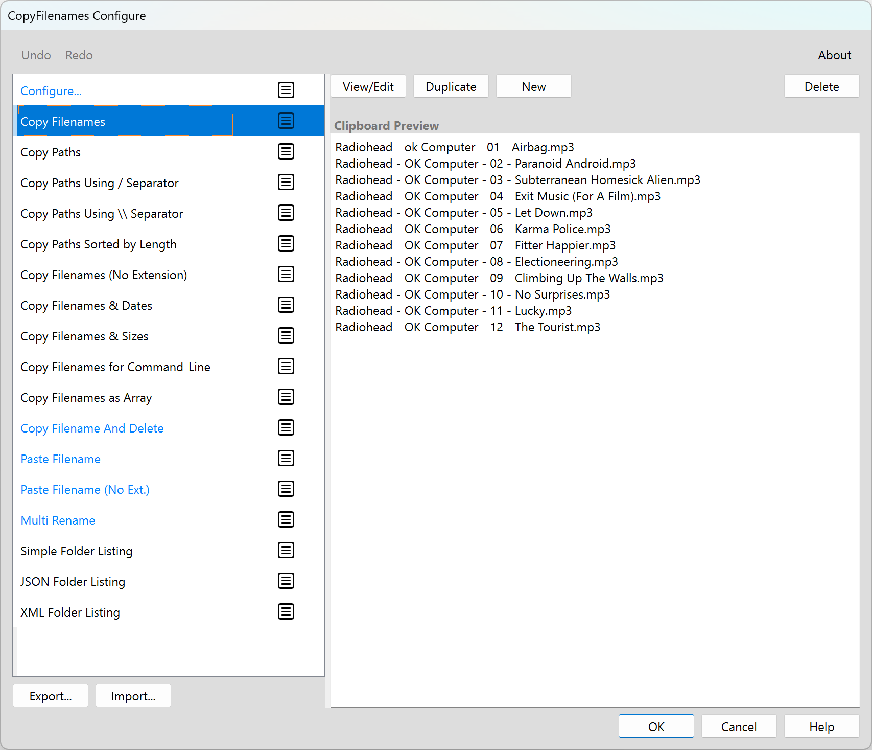 Manage Context Menu - CopyFilenames User Guide